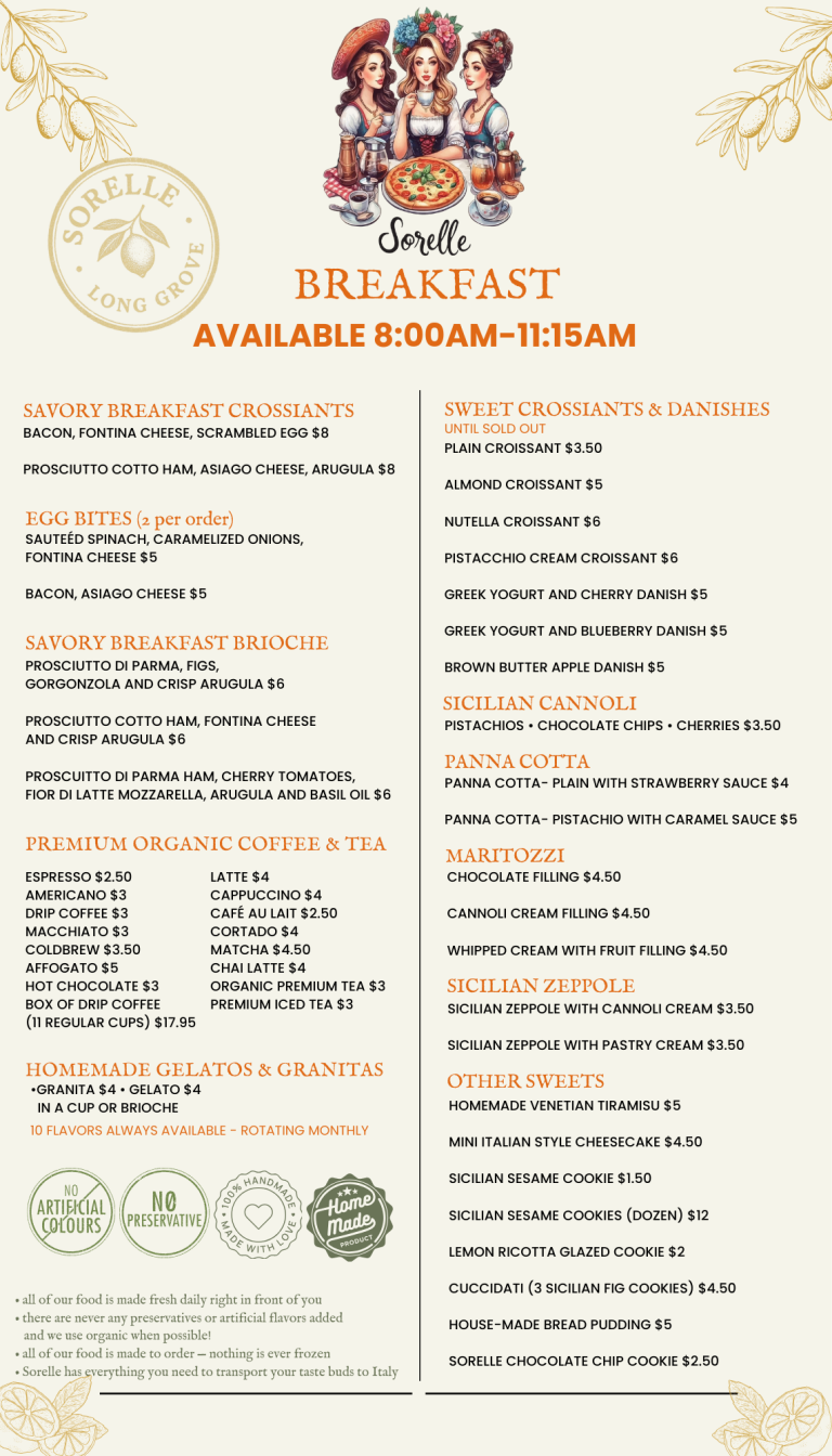 Breakfast Menu - Long Grove - Sorelle Italian Kitchen and Market